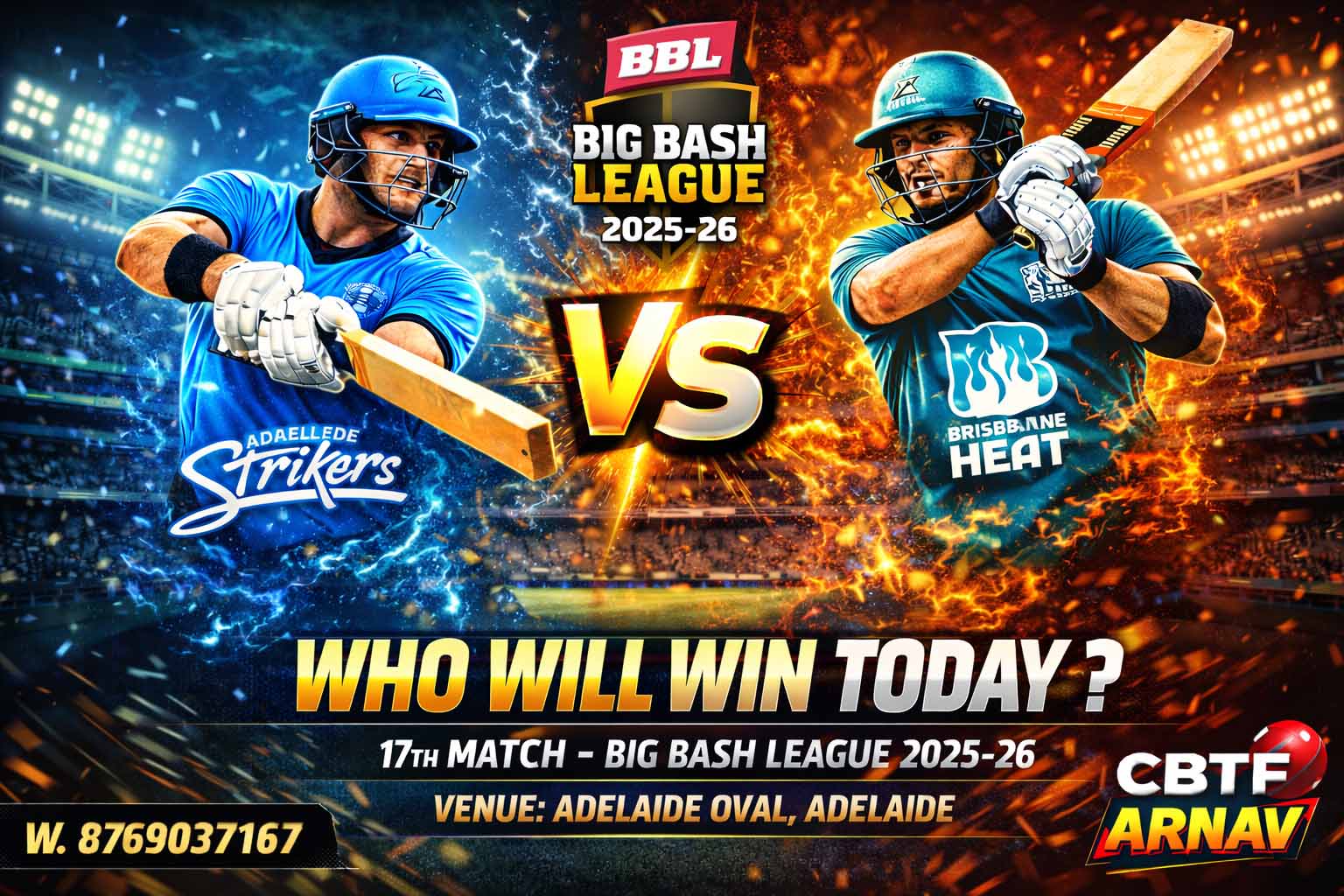 Adelaide Strikers vs Brisbane Heat, 17th Match BBL Today Match Prediction